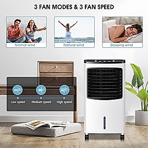 PETSITE Portable Evaporative Air Cooler, 3-in-1 Oscillation Cooling Fan with Remote Control, 2 Ice Packs, Humidifying, 3 Speeds, 7.5H Timer, Personal Swamp Cooler for Bedroom Home Office Garage