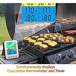 Meat Thermometer, Food Digital Grill Thermometer with Dual Probe and LCD Backlight and Timer Mode, Instant Read Smart BBQ Thermometer for Cooking Turkey Fish Beef