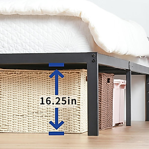 Olee Sleep 18 Inch Heavy Duty Steel Slat Anti-Slip Support, Easy Assembly Platform Bed Frame, Noise Free Steel Mattress Foundation, Maximum Storage, No Box Spring Needed, Black, Cal King Size