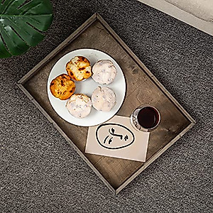 Rustic Distressed Wood Food Breakfast Serving Tray Octagon Serving Tray in Bed with Cutout Carrying Handles Coffee Office Desktop Document Holder Home Kitchen (Rock Grey)