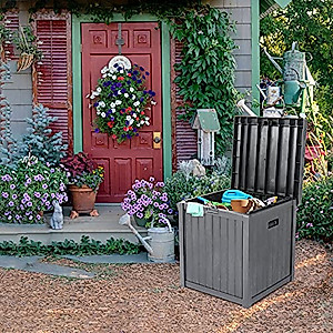 UDeuxff Garden Storage Box,Resin Deck,Indoor and Outdoor Garden Plastic Storage Deck Box Chest Tools Cushions Toys Seat for Patio Cushions and Gardening Tools,Waterproof (Grey,51 Gal)