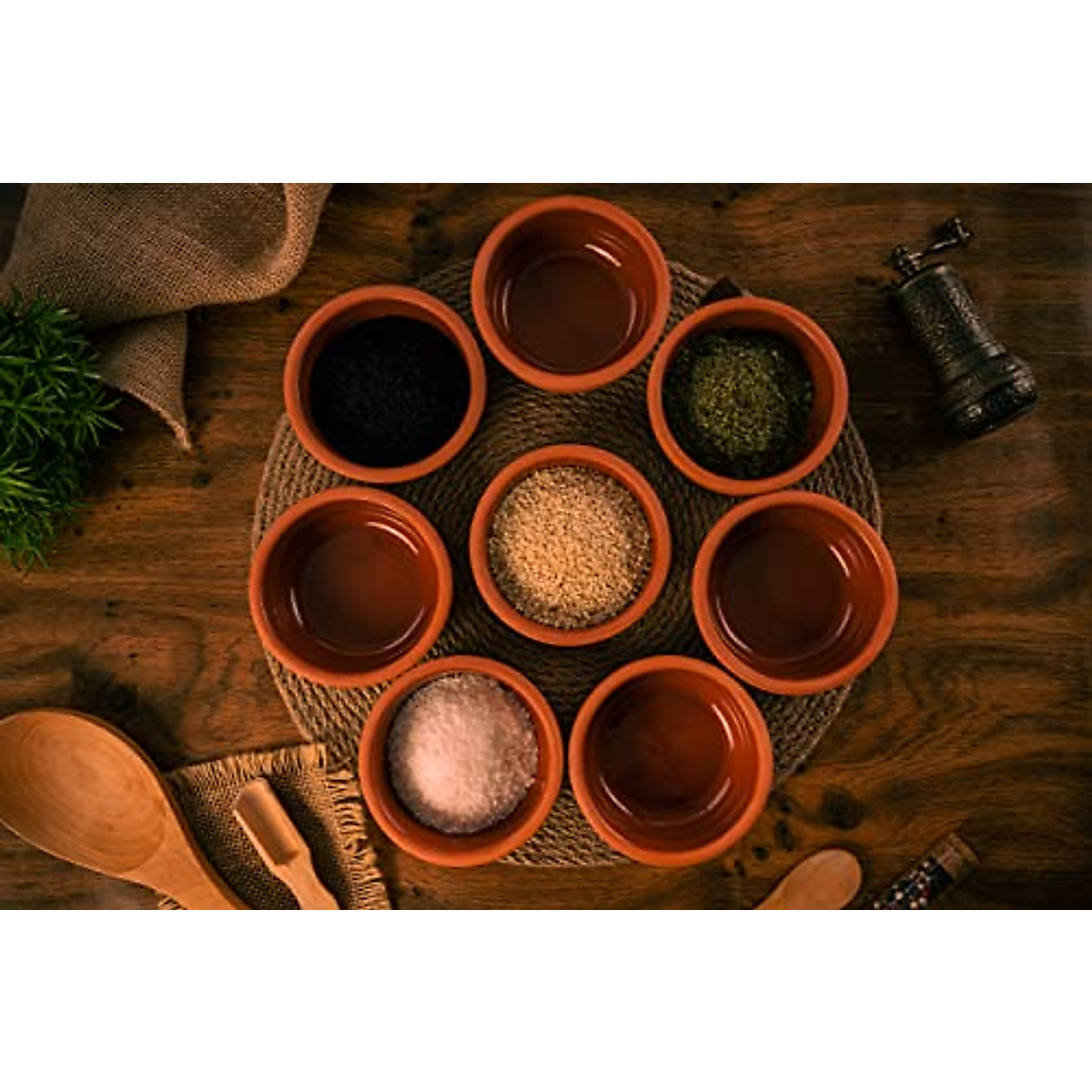 LUKSYOL Handmade Colored Clay Bowls: Authentic Mexican Pottery Set of 8 for Culinary Delights - Ideal for Tajine, Indian, Korean Cuisine, Microwave & Oven Safe, 3.9 x 1.6 inches, Brown Glazed