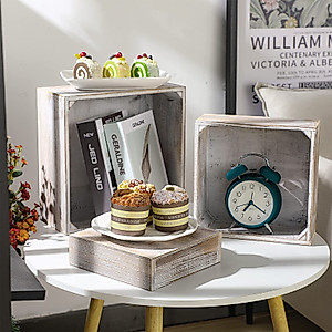 3 Pcs Whitewashed Wood Square Display Stand Crate Style Cake Stand Risers for Cupcake Appetizer Dessert Rustic Cupcake Stand Stackable Display Box Riser Stands