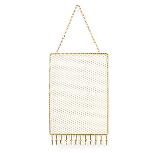 Hanging Jewelry Organizer,Metal Wall Mounted Earring Display Hanger with Hooks,Gold Mesh Necklaces Bracelets Holder Closet Storage Rack for Girl Women 28 * 18cm