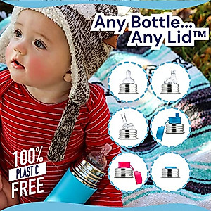 Pura Kiki 11oz/325ml Stainless Steel Infant Bottle w/Sleeve, Medium-Flow Nipple, for Babies 3 Months & Up - Aqua