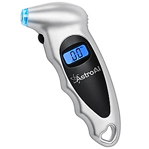 AstroAI Digital Tire Pressure Gauge 150 PSI 4 Settings for Car Truck Bicycle with Backlight LCD and Non-Skid Grip Car Accessories, Silver (1 Pack)