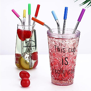 Hoshen 7 Piece 8.5 Inch Reusable Stainless Steel Straw Set With Anti-Scratch Mouth Silicone Tip, Bone Pack Set (3 Straight/3 Curved/1 Brush/6 Silicone Mouth) - Red