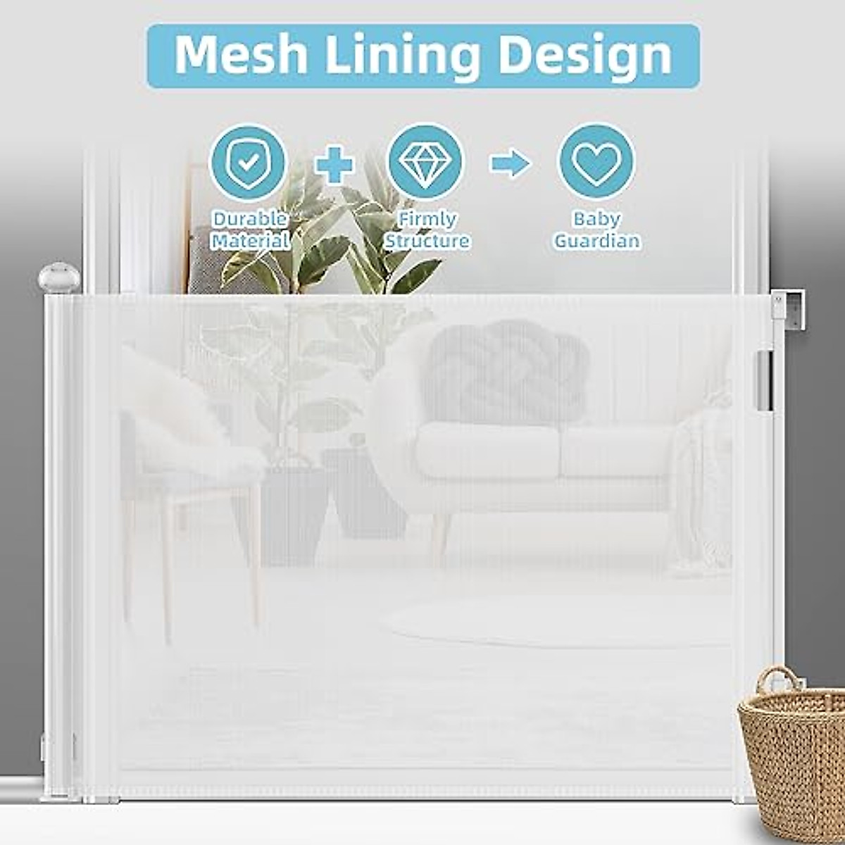 HAOBEIBEI Retractable Baby Gates, Mesh Baby Gate or Dog Gate Extends to 55" Wide 33" Tall, Mesh Child Safety Baby Gates, Dog Pet Retractable Gates for Stairs, Doorways, Hallways, Indoor, Outdoor