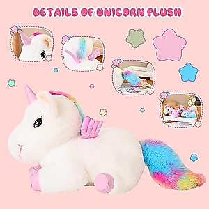 SQEQE Cute Unicorn Stuffed Animals with 4 Babies in Her Tummy, Rainbow Flying Unicorn Plush Pillow Toy with Wings, Unicorn Gifts for Girls Ages 3 4 5 6 7 8 Years