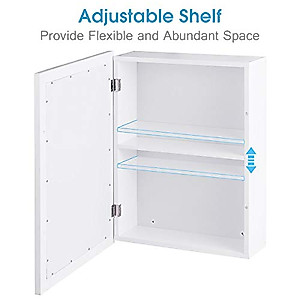 Casart Mirror Medicine Cabinet W/Single Door and Inner Adjustable Shelf in 3 Heights Storage Organizer for Bathroom, Vestibule, Bedroom Wall Mount Bathroom Cabinet,White