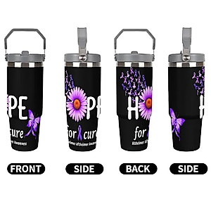 Hope for Cure Alzheimer's Awareness 30 OZ Insulated Tumblers with Handle And Straw Leakproof Vacuum Insulated Stainless Steel Water Bottle for Car Fishing Travel