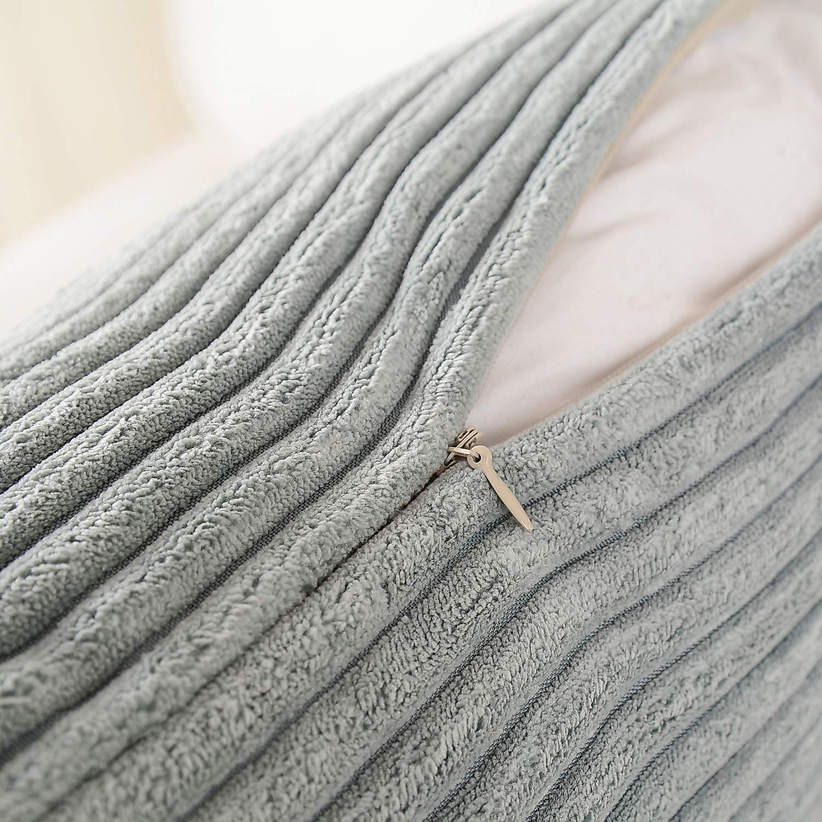 MERNETTE Pack of 2, Corduroy Soft Decorative Square Throw Pillow Cover Cushion Covers Pillowcase, Home Decor Decorations for Sofa Couch Bed Chair 20x20 Inch/50x50 cm (Striped Grey Blue)