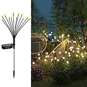 Solar Garden Lights - 4 Pack 12 LED Solar Firefly Lights with 2 Lighting Mode, Sway by Wind, Waterproof Solar Decorative Lights, Solar Outdoor Lights for Yard Patio Walkway Decoration, Warm White