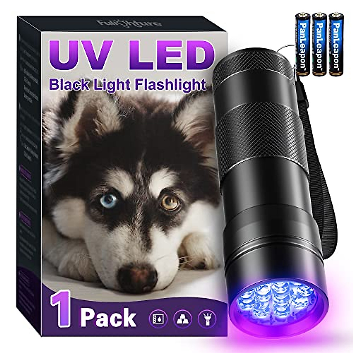 Fulighture Black Light Flashlight Mini, Small UV Black Light for Pet, Urine Detection for Dog Cat, Portable Ultraviolet Blacklight Flashlights 395nm, Resin Curing, Bed Bug, AAA Batteries Included