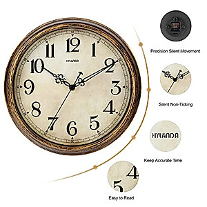 HYLANDA Wall Clock - 12 Inch Vintage Wall Clocks Battery Operated - Retro Silent Non Ticking - Decorative Living Room Home Kitchen School Office