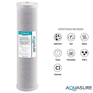 Aquasure Fortitude Dual High Flow Whole House Water Filter with High Capacity Pleated Sediment + 5 Micron Carbon Block - 20" x 4.5"