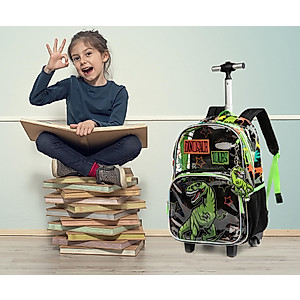 MOHCO Clear Rolling Backpack Kids Wheeled School Bookbag for Boys and Girls (Dinosaur)