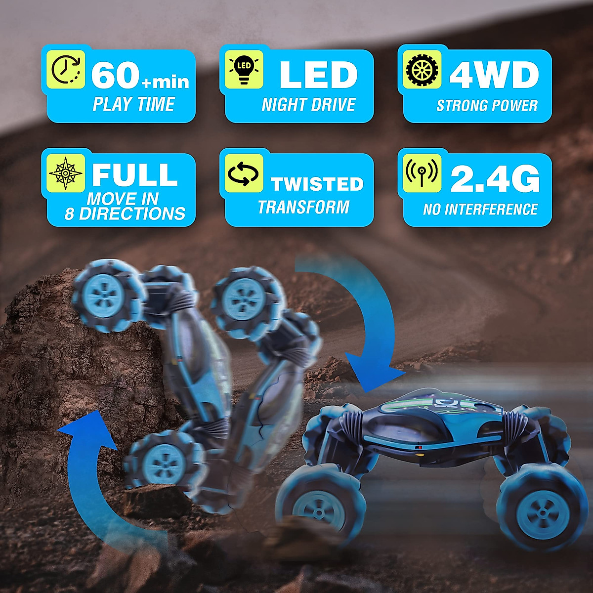 AAA777USA Remote Control Stunt Car with Gesture Control, Off-Road Drift Stunt Twist Car with 360 Degree Slips & Flips RC Toys for Kids and Adults – Birthday Gifts for Kids (Big Size)