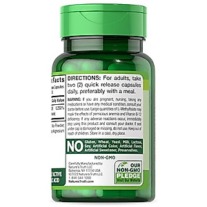 Nature's Truth L Methylfolate 15mg | 60 Capsules | Non-GMO & Gluten Free Supplement | Extra Strength