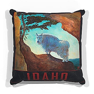 Idaho Mountain Goat Canvas Throw Pillow for Couch or Sofa at Home & Office from Oil Painting by Artist Kari Lehr 18" x 18".