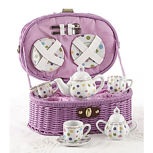 Delton Products Gumdrops Dollies Tea Set in Basket, Large