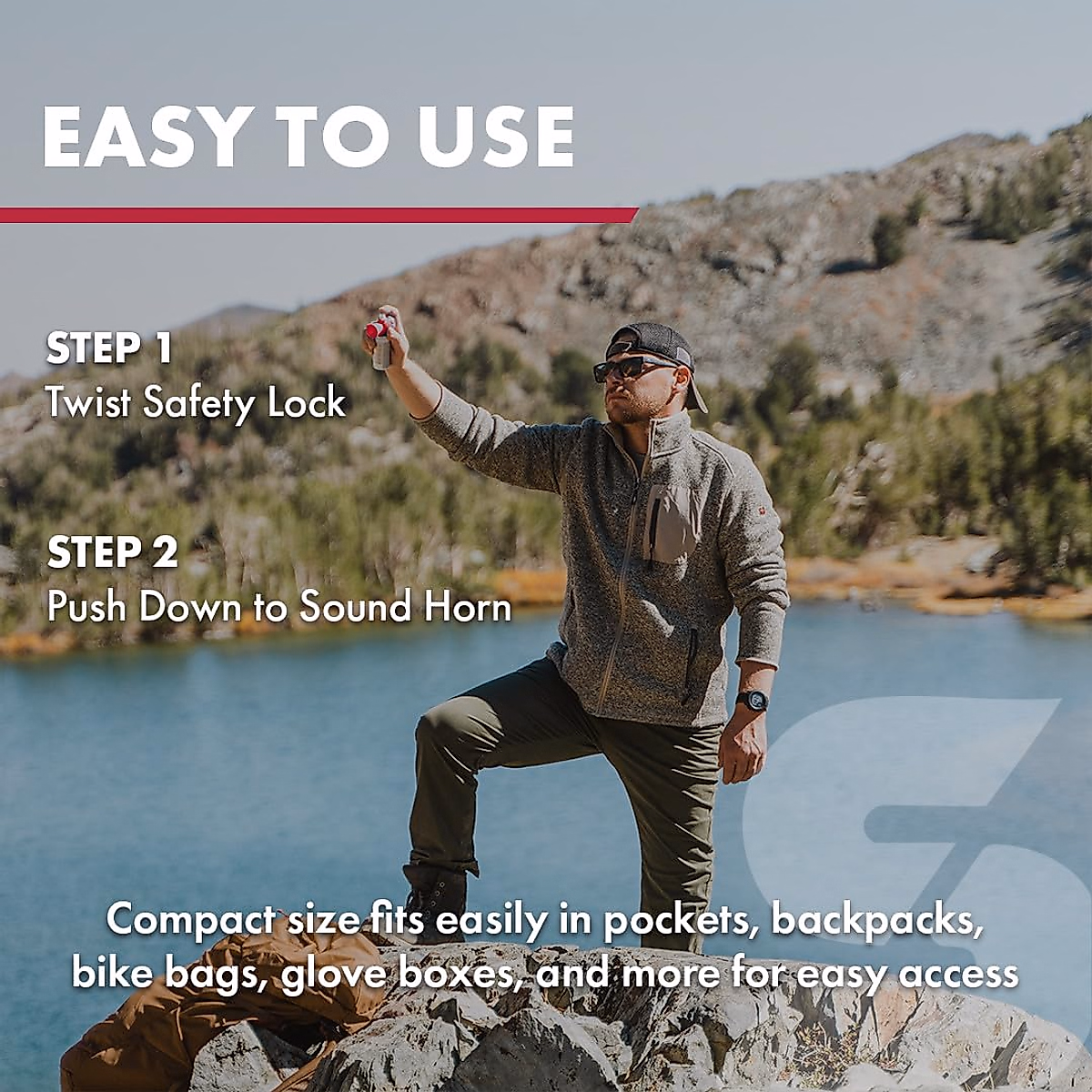 SABRE Sport and Safety Horn, 130 dB Air Horn, 60 ¼ Second or 25 ½ Second Bursts, Audible Up To 1/2-Miles (804-Meters), Perfect for Use at Sporting Events, Boating, Camping, Hiking