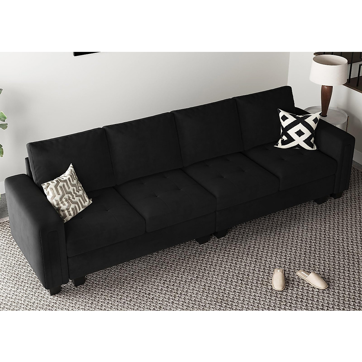 Belffin Velvet Modular 4 Seat Sofa Couch Sectional 4-seat Sofa Couch for Living Room Black