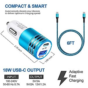 Fast USB C Car Charger for Google Pixel 7 Pro 6a 6 Pro 5a 5 4a 4 XL 3 3a 2 XL,Samsung Galaxy S23 S22 S21 Ultra S20 FE Note 20 A13 A03S A53 A02S A12 A32 A51,30W PD Power Adapter +6ft Type C to C Cable