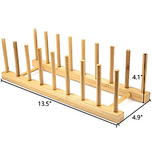 Lawei 4 Pack Bamboo Wooden Dish Rack - Plate Rack Stand Pot Lid Holder, Kitchen Cabinet Organizer for Bowl, Cup, Cutting Board and More