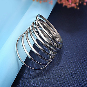 Castillna Stainless Steel Extra Extra Large (XXL) Plus Size Bangle Bracelets Set for Women, Set of 7 Pieces, 9.6 Inches