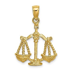 Solid 14k Yellow Gold Large Libra Zodiac Charm Pendant - 26mm x 19mm