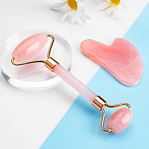Rose Quartz Face Roller And Gua Sha Set Natural Jade Gouache Scraper Gua Sha Massage Quartz Roller Facial Lifting Massage Tool,type 9