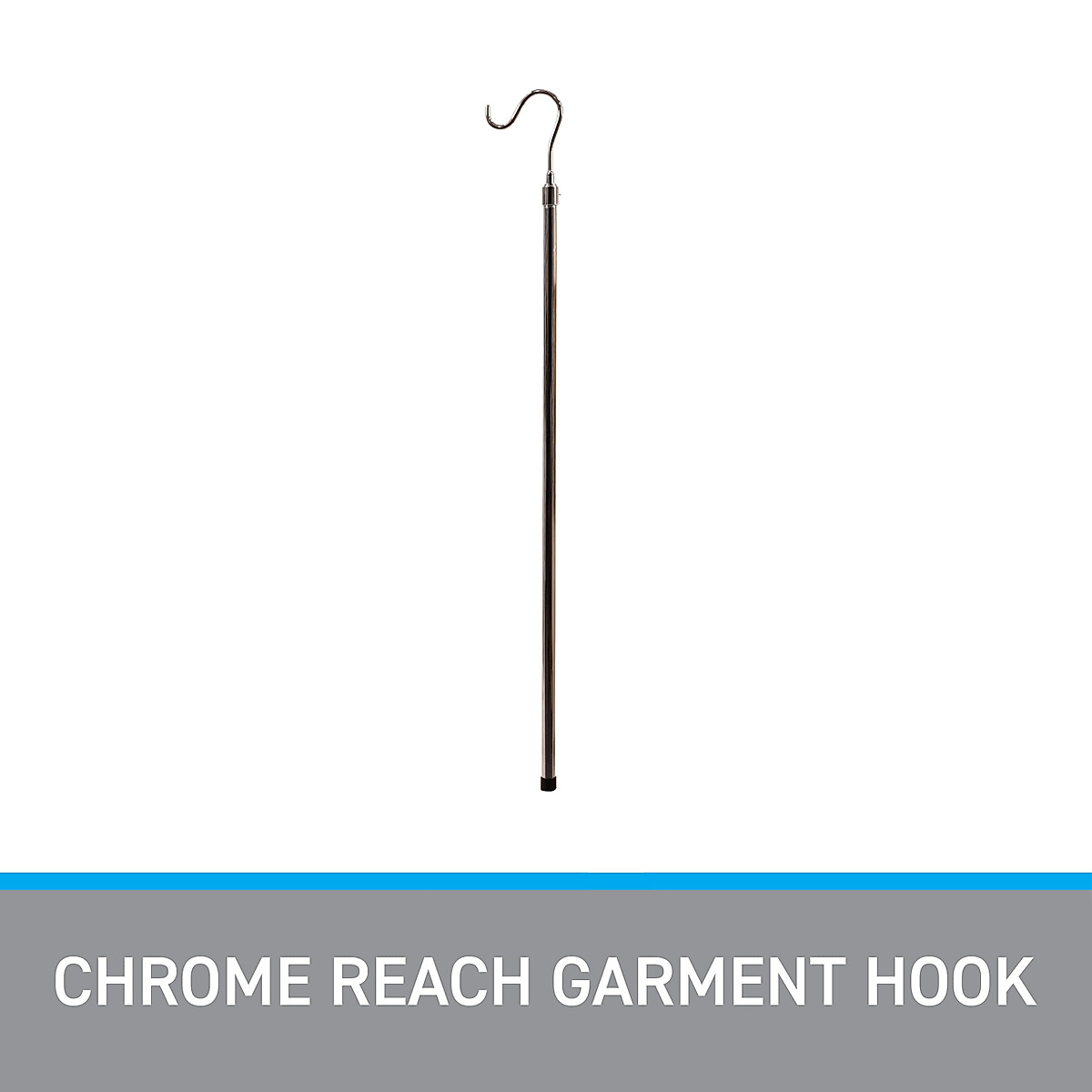 SSWBasics Chrome Reach Garment Hook - Durable Chrome Clothes Hook Pole - Adjustable High Reach Garment Hook - Extendable Metal Clothing Hook Pole for Retail, Boutique, and Home Closet Organization