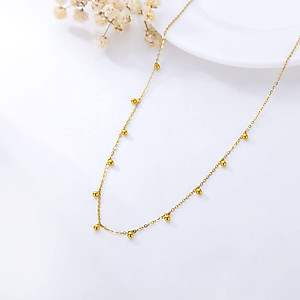 SISGEM Real 14k Gold Choker Necklace for Women, 14kt Chain with 18k Balls, Dangle Bead Jewelry Gift for Her, 14-19 Inch