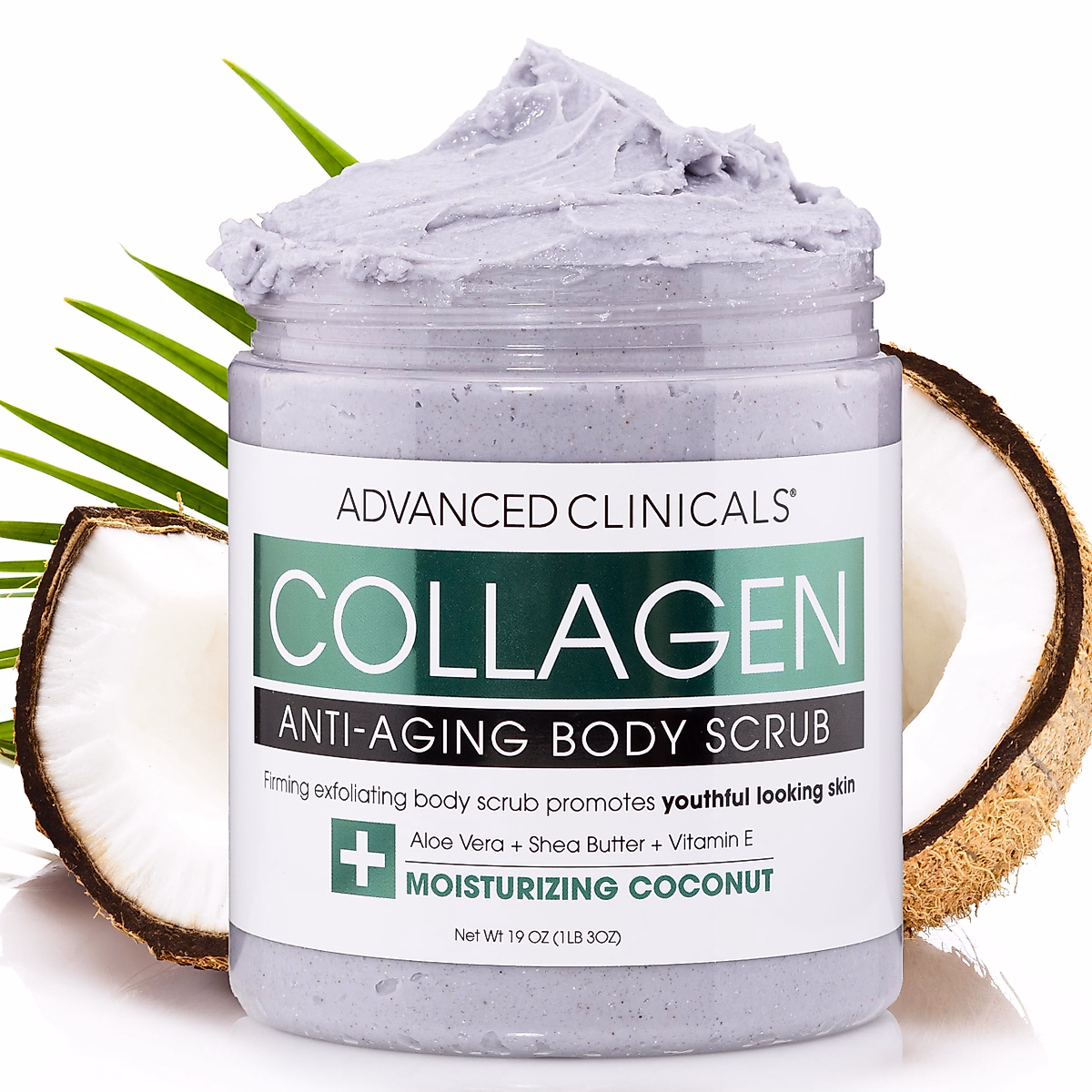 Advanced Clinicals Collagen Exfoliating Body Scrub W/Vitamin E Oil + Pumice + Coconut Oil | Moisturizing Body Wash For Women | Skin Care Exfoliator Scrub To Remove Acne, KP Bumps, & Dead Skin, 19 Oz
