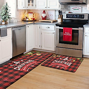 Cekene Anti Fatigue Kitchen Mat Set of 2 Christmas Memory Foam Thick Cushioned Rugs for Kitchen Non-Slip Standing Mat 17"×28" and 17"×47" Waterproof Wipeable