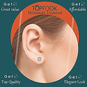Halo Moissanite Stud Earrings 18K White Gold Plated 925 Sterling Silver Studs for Women Men,Topfook Jewelry Gifts