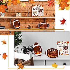 Jetec 3 Pcs Fall Football Decor Thanksgiving Fall Tiered Tray Decor Orange Maple Wooden Table Centerpieces Farmhouse Rustic Decor Decorative Table Decorations for Autumn Harvest Table Shelf(Classic)