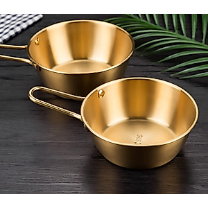 Dadamong 2-Pack Makgeolli Bowls, 304 Stainless Steel Korean Traditional Bowls Rice Wine Bowl with Handle, Hiking Soup Dish, Food Bowl Camp Cup, 4.7 Inch, 10 Ounces (Gold)