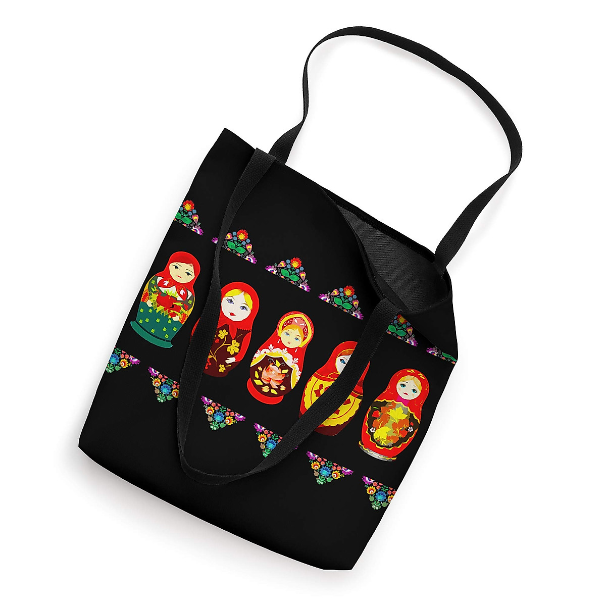 Russian Matryoshka Babushka Flowers Nesting Do Black Tote Bag