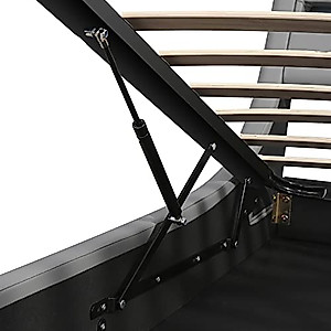 Prohon Queen Size Platform Bed with LED & Hydraulic Storage System, Upholstered Bed Frame Faux Leather with Headboard, No Box Spring Needed, Bedframes for Kids, Teen & Adults, Grey