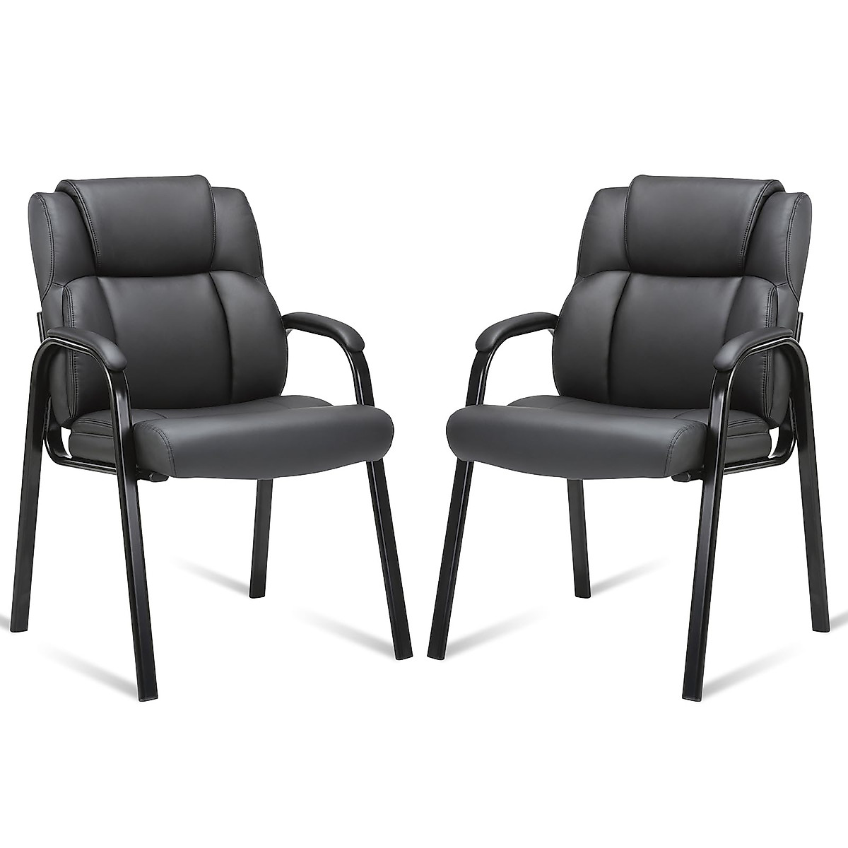 CLATINA Leather Guest Chair with Padded Arm Rest for Reception Meeting Conference and Waiting Room Side Office Home Black 2 Pack