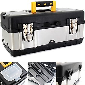Anyyion 16.5-Inch Tool Box - Portable Lockable Storage, Stainless Steel & Plastic Construction - Removable Tray, Toolbox Organizer Truly Strong and Durable
