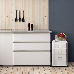 HollyHOME 3-Drawer Mobile Classification Storage Cabinet, Under Desk for A4 Mini File Cabinet, Mobile file Cabinet with Wheels for Home and Office, White