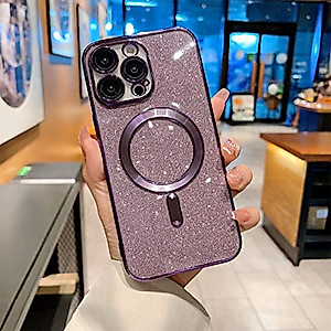 Fycyko Compatible with iPhone 12 Case Magsafe Glitter,Bling Luxury Cute Flexible Magnetic Phone Case Camera Protection Shockproof for Women Girl Men Design for iPhone 12 6.1 inch-Purple