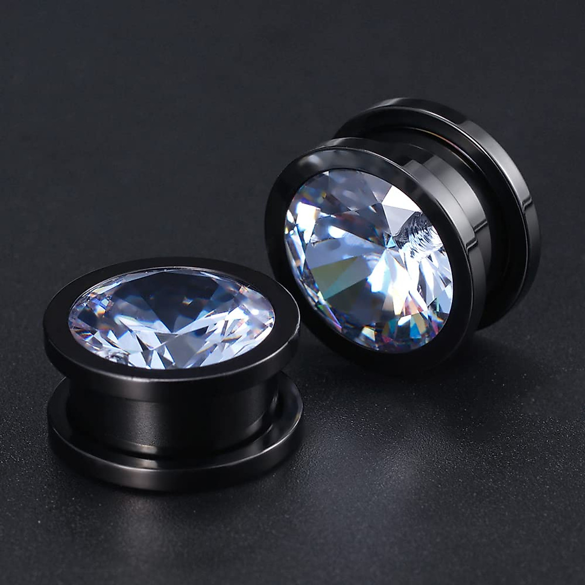 COOEAR DIY Gauges for Ears, Stainless Steel Screw Back Tunnels Earrings, Mix Crystal Gem Color Plugs Expander.