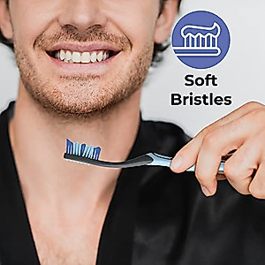 REACH Essentials Toothbrush with Toothbrush Caps, Multi-Zoned Angled Soft Bristles, Contoured Handle, Tongue Scraper, 6 Count (Pack of 1)