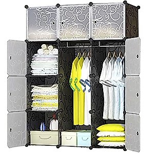 BRIAN & DANY Portable Wardrobe Closet - Cube Storage Organizer with 2 Hanging Rails, Modular Wardrobe for Space Saving, Bedroom Armoires for Toys, Shoes, Clothes - 12 Cubes