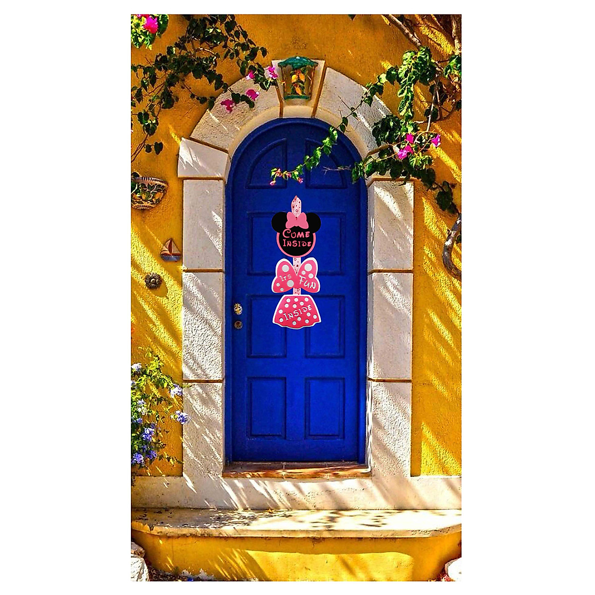 RORARO Minnie Mouse Theme Door Sign Come Inside Its Fun Inside Welcome Hanger For Girls Minnie Birthday Party Decorations Supplies Polka Dot Bowknot OH TWO DLES