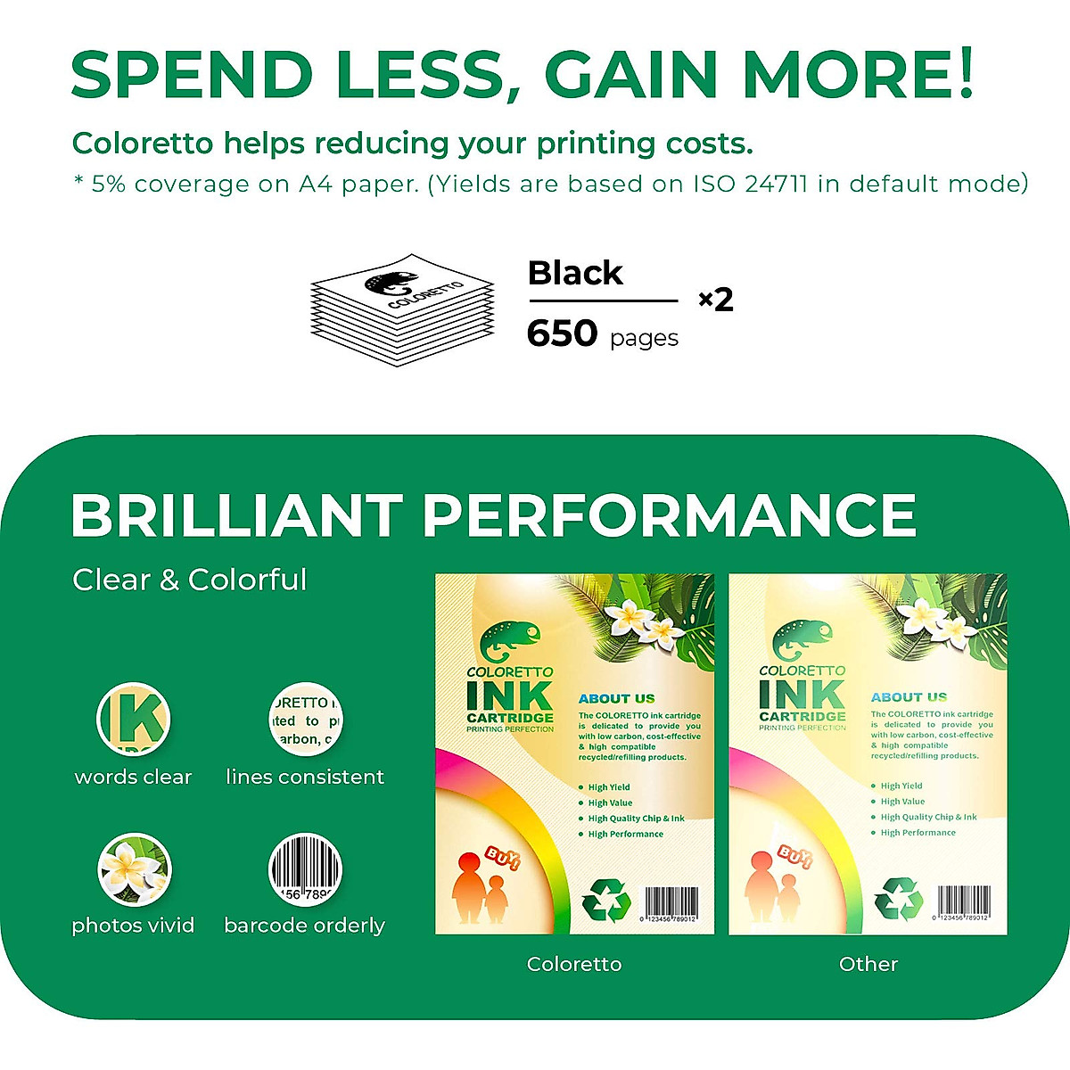 COLORETTO Remanufactured Printer Ink Cartridge Replacement for HP 63XL to use with Envy 4520 4516 Officejet 5255 5258 DeskJet 1112 3632 3639 1112 2130 3632 3633 3634 (2 Black) Combo Pack